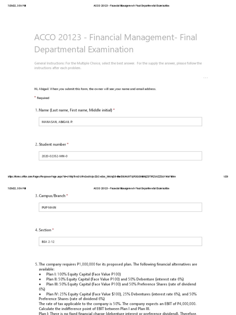 Financial Management Final Exam Guide | PDF | Cost Of Capital | Dividend