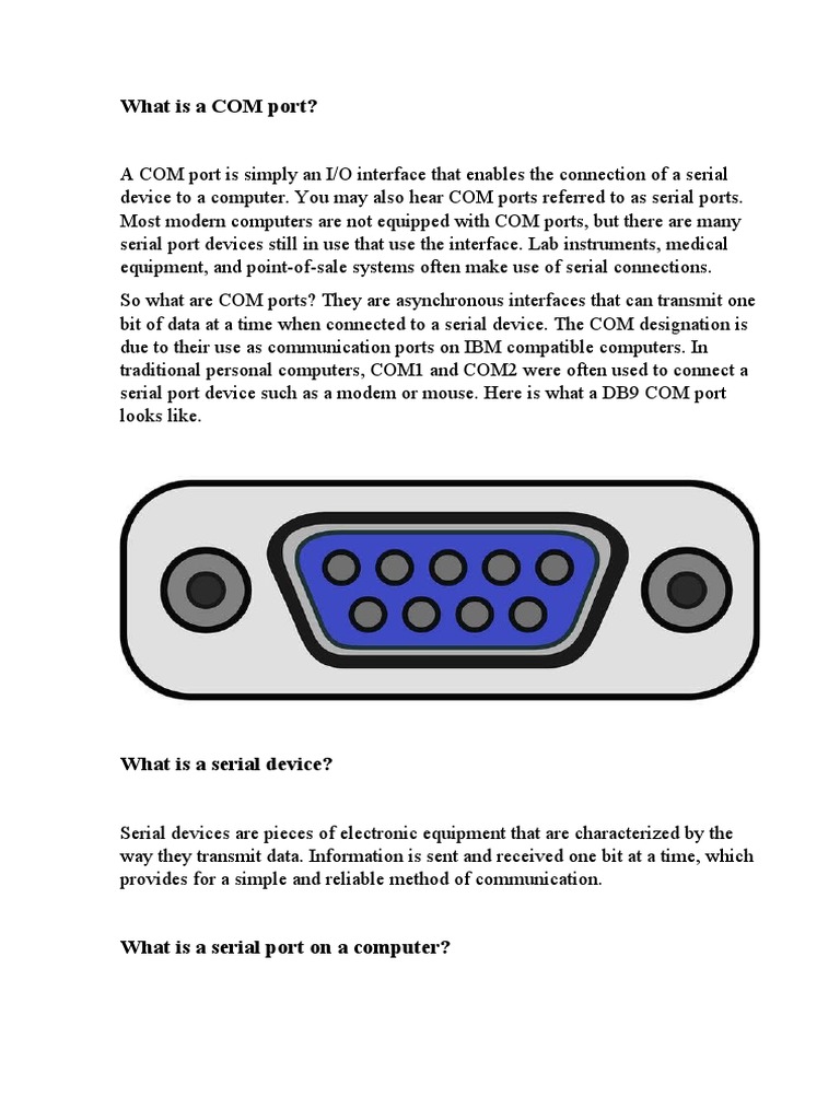 What is a COM port? Understanding serial communication interfaces | PDF | Usb | Computer Networking