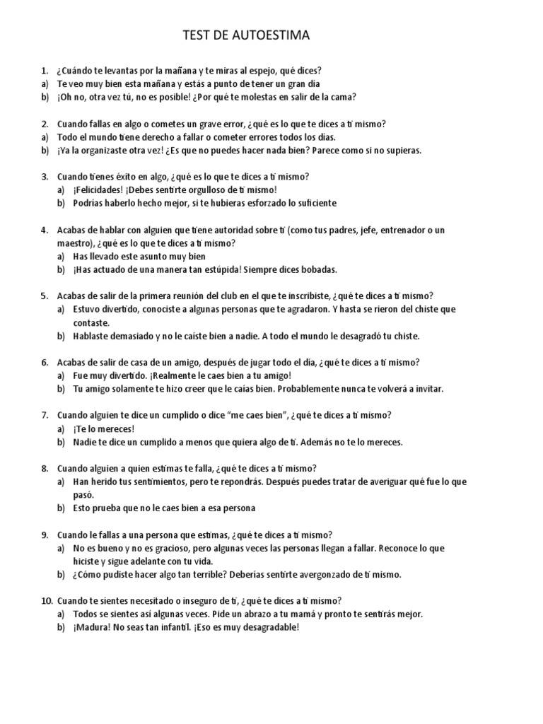 Test Autoestima (Unidad Ii 1er Tema) | PDF