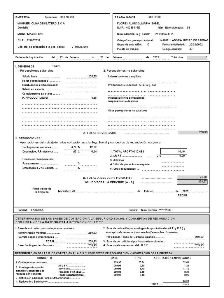 Determinacion de Las B. de Cotizacion A La S.S. Y Conceptos de ...