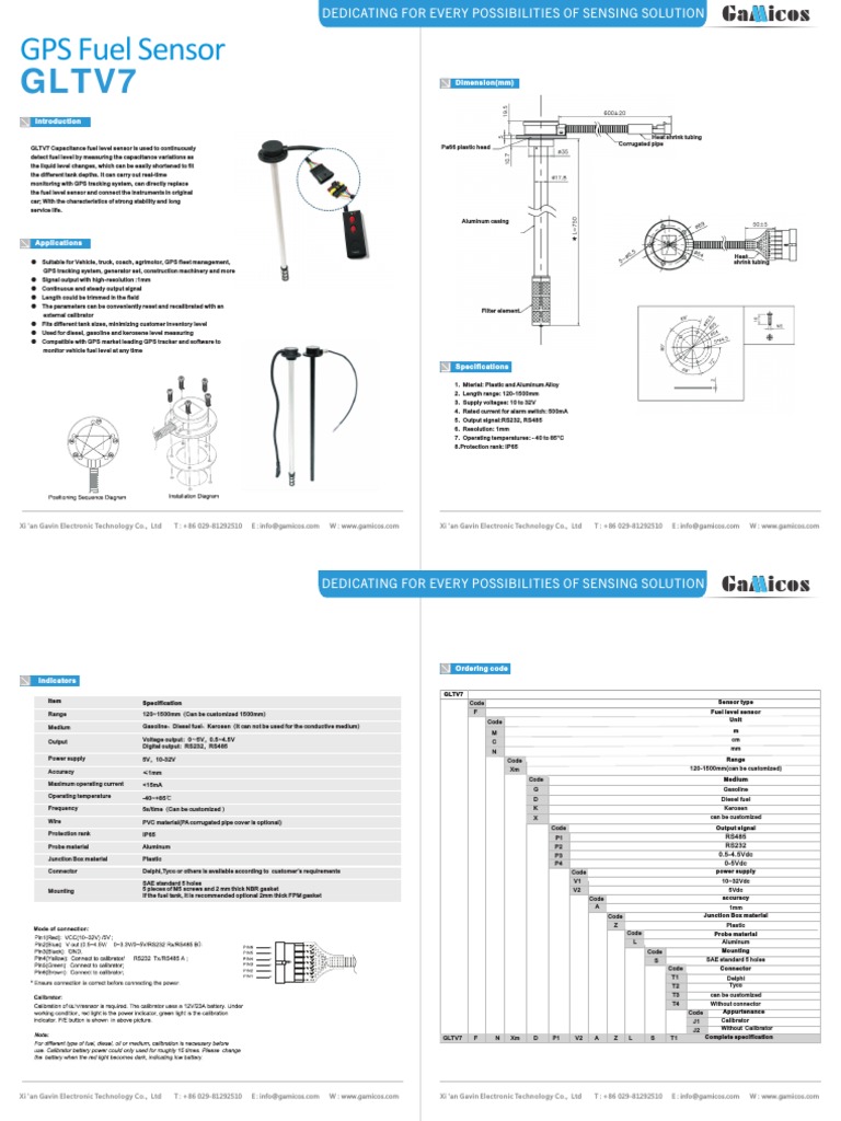 GLTV7 High Accuracy Capacitive Fuel Level Sensor. | PDF | Sensor ...