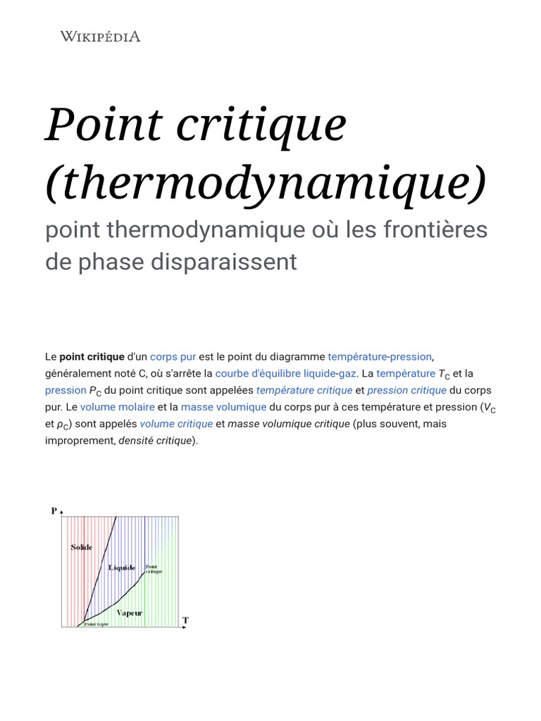 Point Critique (Thermodynamique) - Wikipédia | PDF | Mécanique | Matériaux