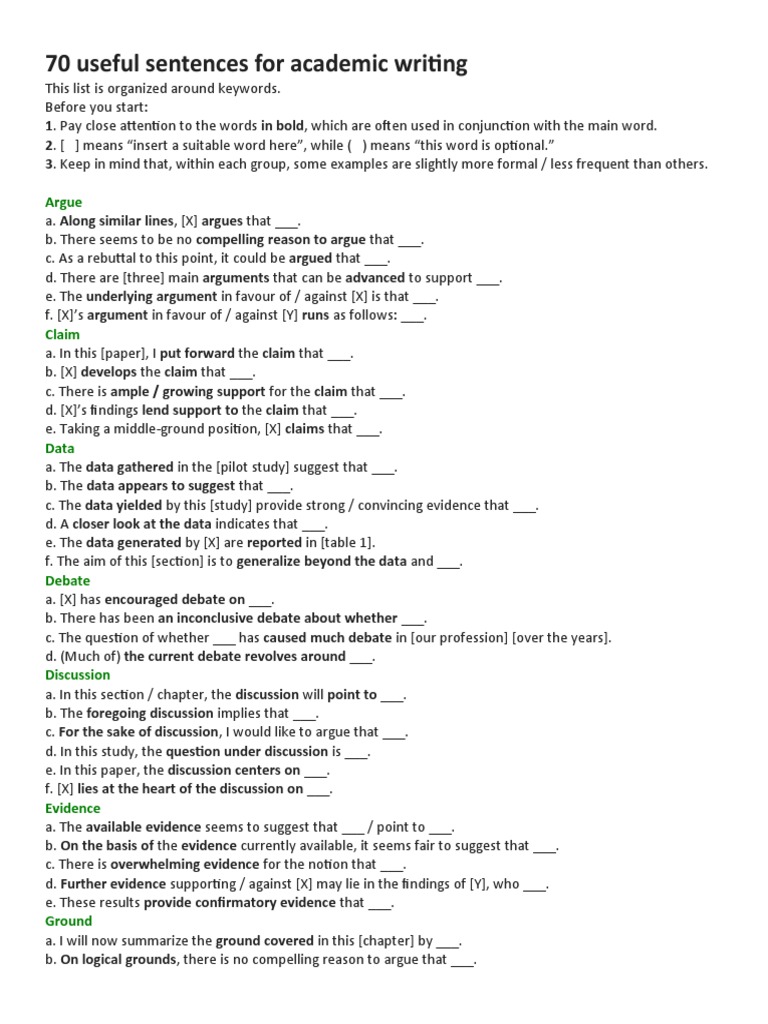 70 Useful Phrases For Academic Writing | PDF | Argument | Evidence