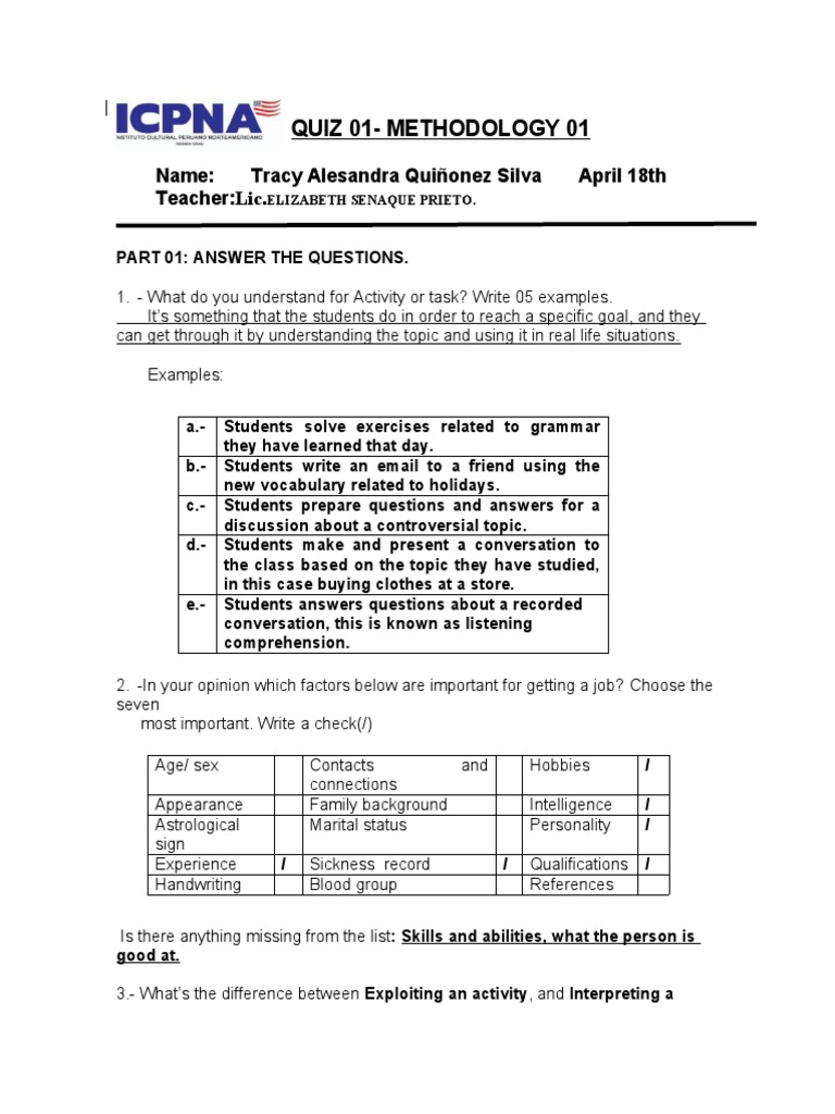 Quiz 01-April Met-01 Tracy Quiñonez Silva | PDF | Cognitive Psychology ...