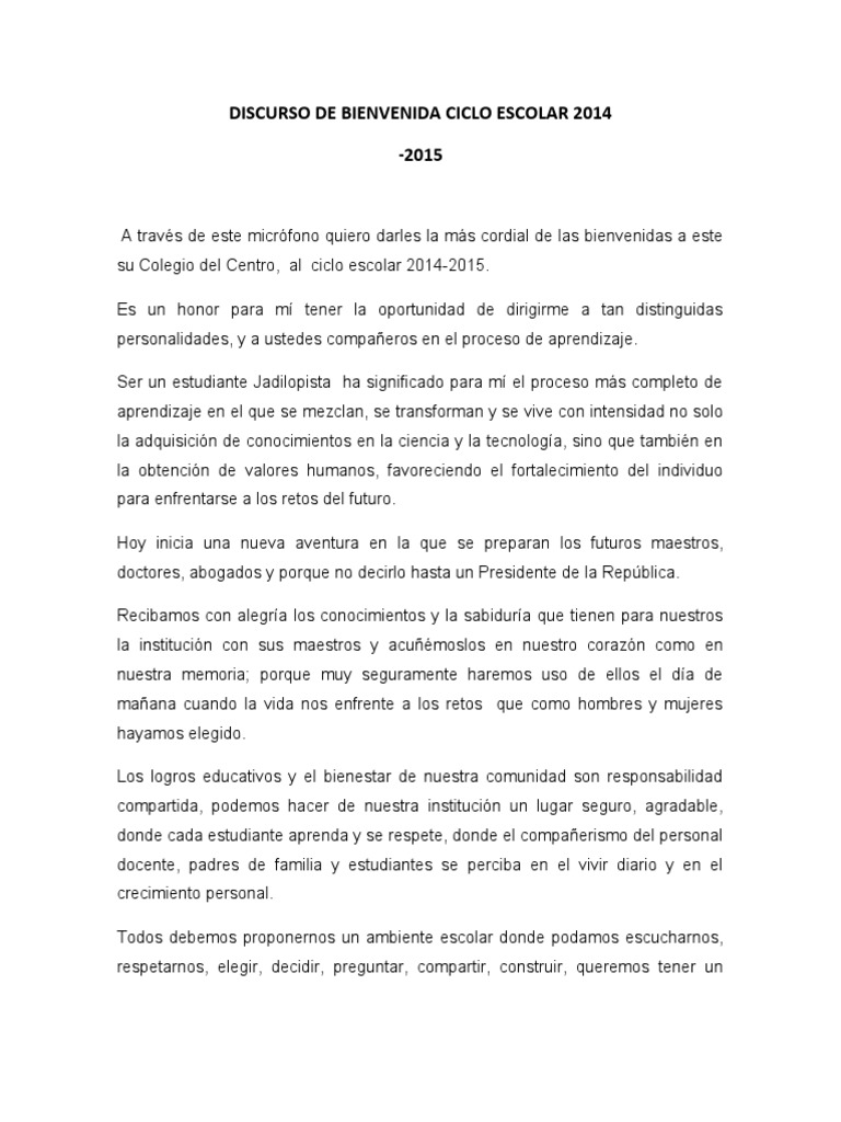 Bienvenida al Ciclo Escolar 2014-2015 | PDF | Aprendizaje | Cognición