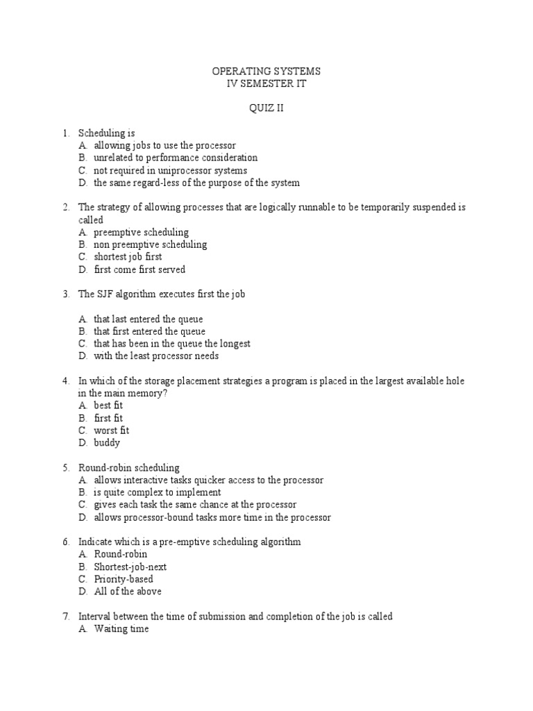 QUIZ 2 Question 1652767937733 | PDF | Scheduling (Computing) | Process (Computing)