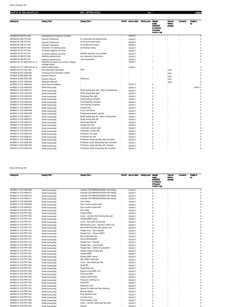 Maerz Ofenbau AG Document List | PDF | Welding | Construction