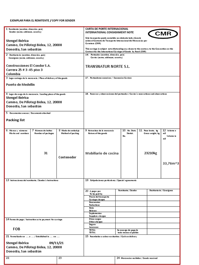 Carta de Porte Internacional | PDF | Transporte de mercancías