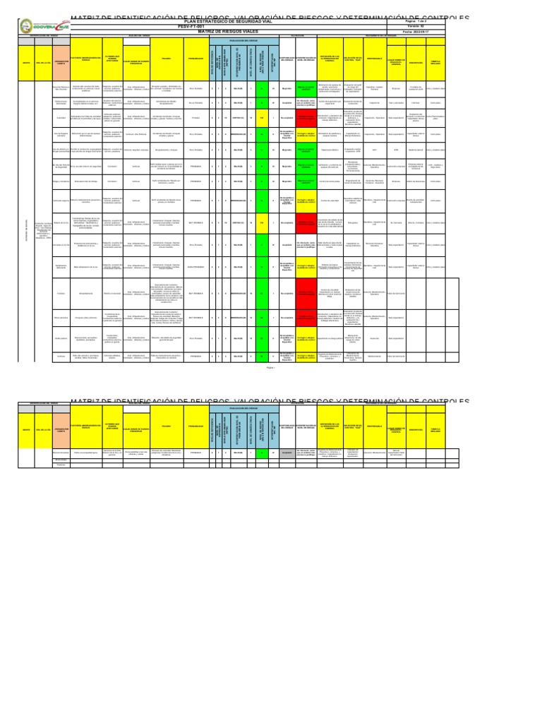 PESV-FT-001 Matriz de Riesgos Viales | PDF | Accidente de tráfico ...
