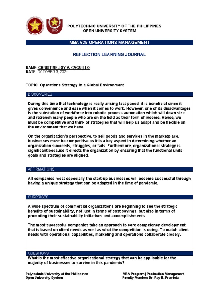 Lessons Journal | PDF | Lean Manufacturing | Decision Making