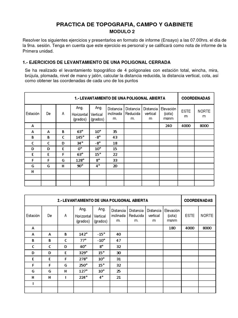 Practica de Topografia - Campo y Gabinete Modulo 2 | Descargar gratis PDF | Topografía ...