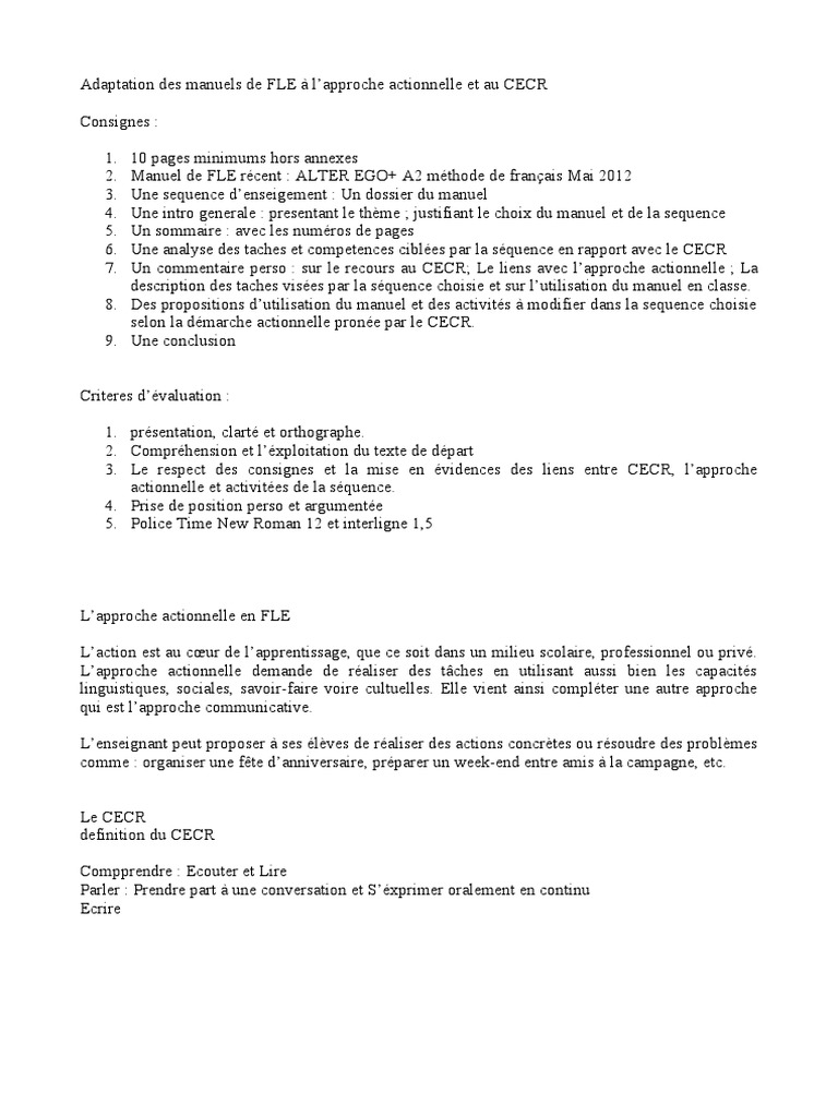 Adaptation FLE : Approche Actionnelle CECR | PDF | Sciences cognitives | Cognition