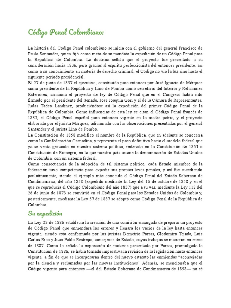 Código Penal Colombiano | PDF | Colombia | Federación