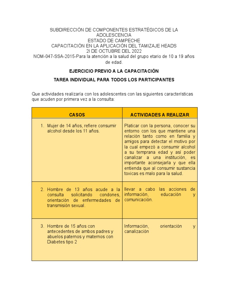 Capacitación Tamizaje HEADS en Adolescentes | PDF | Adolescencia | Drogas
