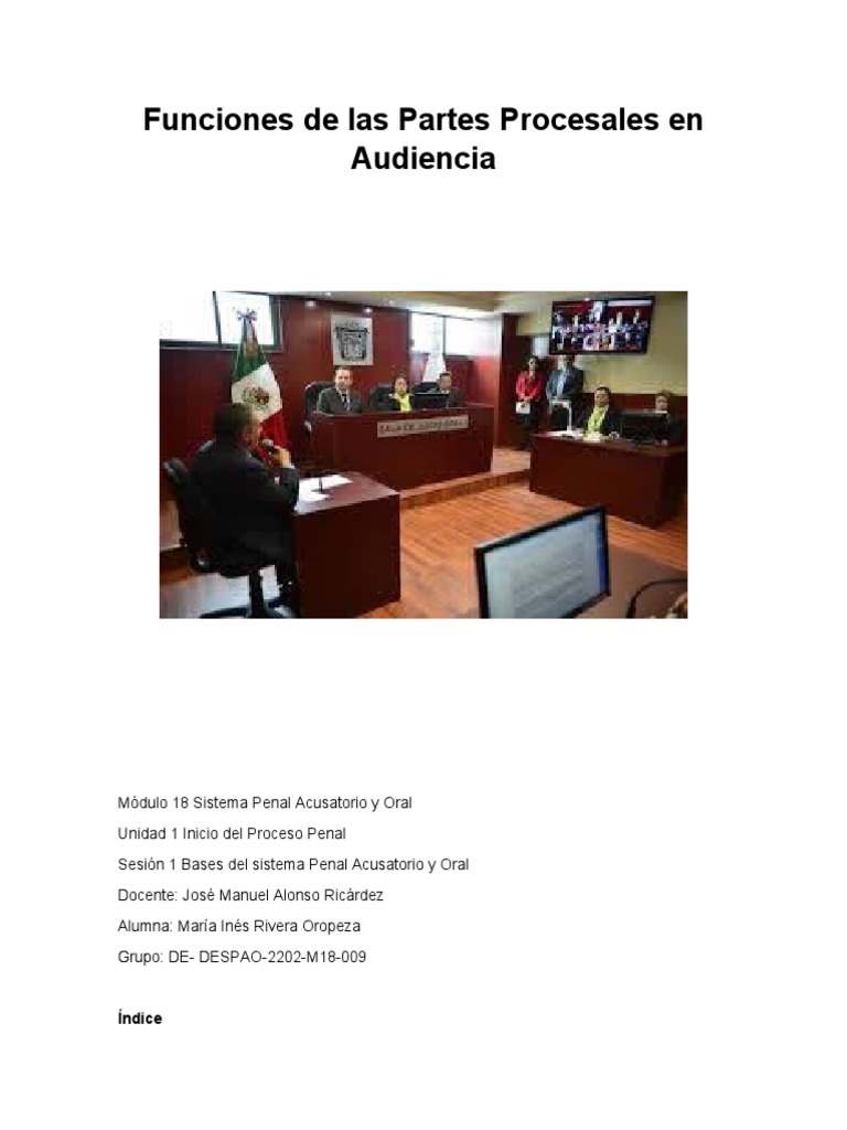 Funciones de Las Partes Procesales en Audiencia: Índice | PDF ...