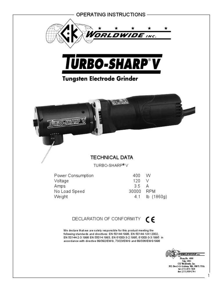 Turbo Sharp V | PDF | Grinding (Abrasive Cutting) | Electrical Connector