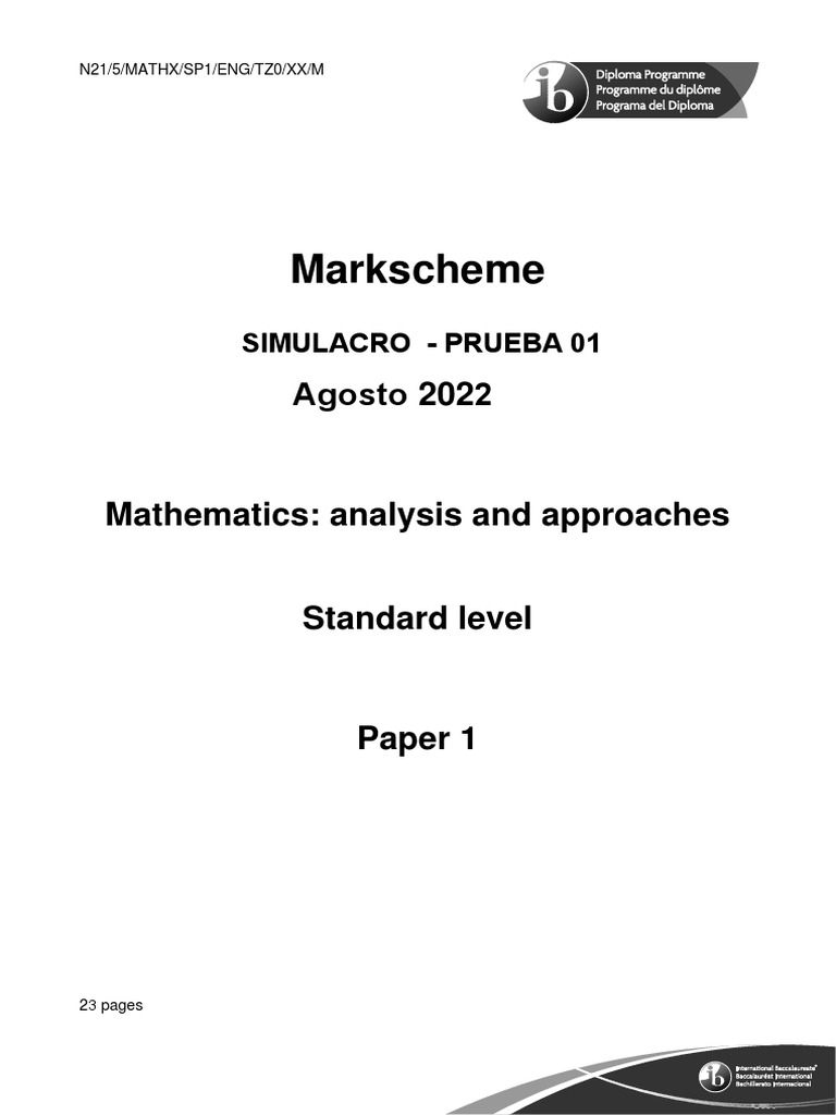 Math SL Paper 1 Markscheme | PDF | Slope | Mathematics