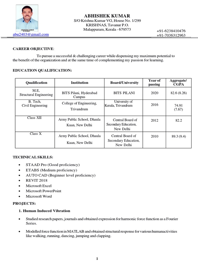 Resume Abhishek Kumar | PDF | Mechanical Engineering | Applied And Interdisciplinary Physics