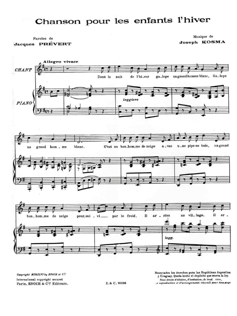 Chanson Pour Les Enfants L'hiver-Partition | PDF