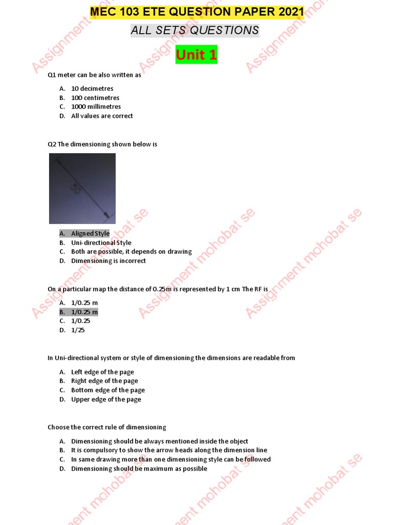 Mec 103 ETE Ques Paper - Watermark | PDF | Length | Triangle