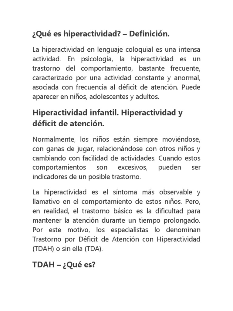 Hiperactividad | PDF | Desorden hiperactivo y deficit de atencion | Diagnostico medico
