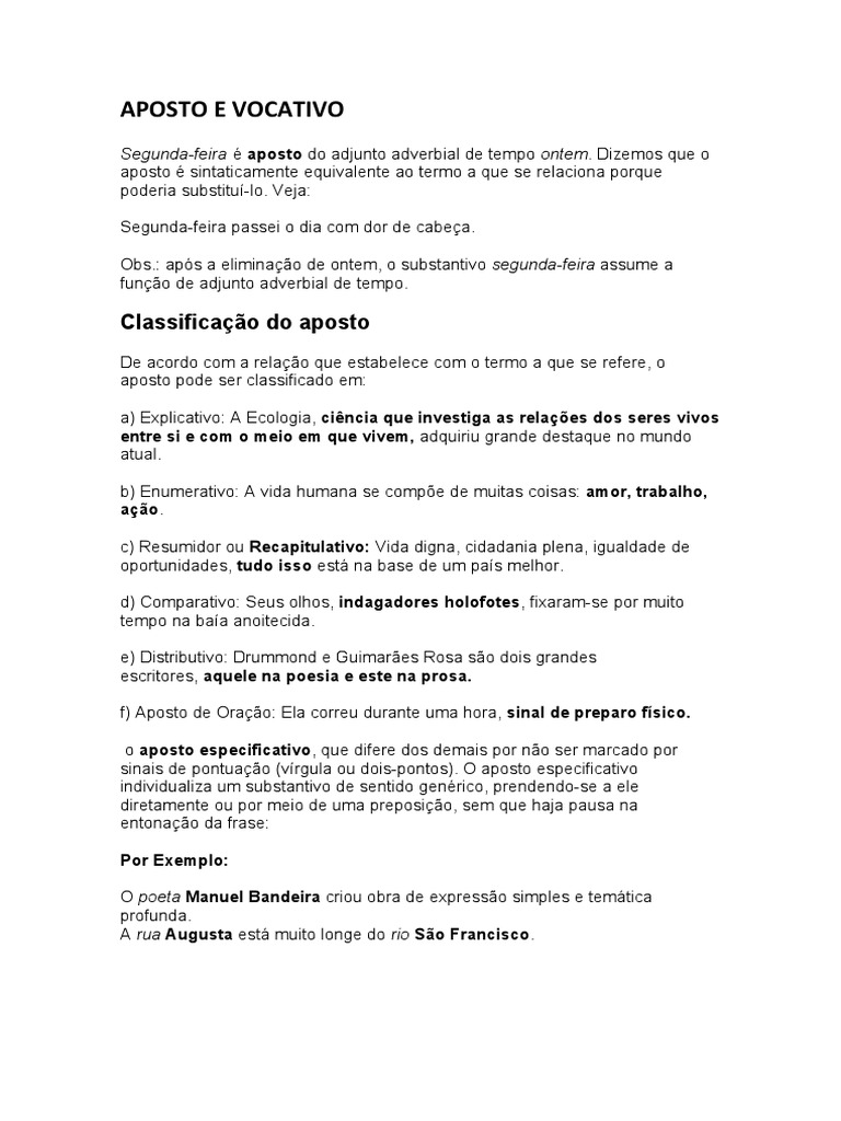 Aposto e vocativo: como usar e exemplos - Plano de aula ...