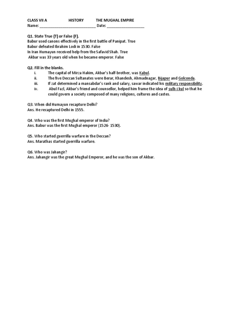Class VII History: Mughal Empire | PDF | History | Religion & Spirituality
