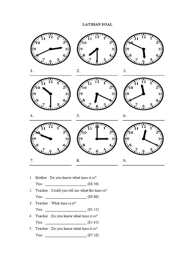 Latihan Soal Bahasa Inggris SD Tentang Time, Day, and Date | PDF