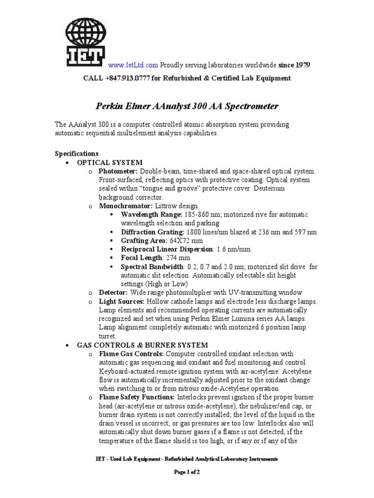AAnalyst 300 Data Sheet | PDF | Chemistry | Electromagnetic Radiation