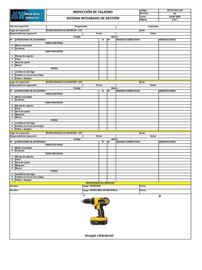 Check List de Taladro Inalambrico | PDF | Equipo | Bienes manufacturados