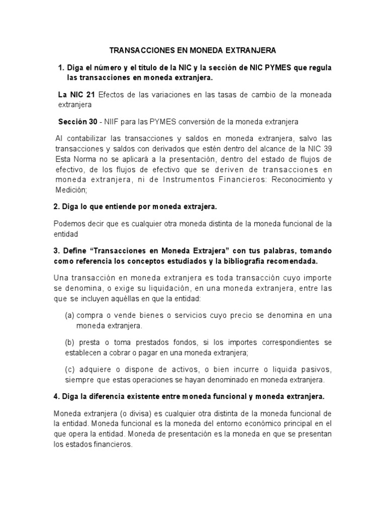 Transacciones en Moneda Extranjera Cuestionario Unidad 4 | PDF | Moneda ...