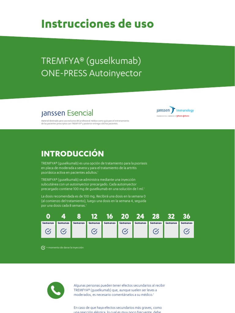 TREMFYA. Instrucciones Autoinyector | PDF | Inyección (medicina ...