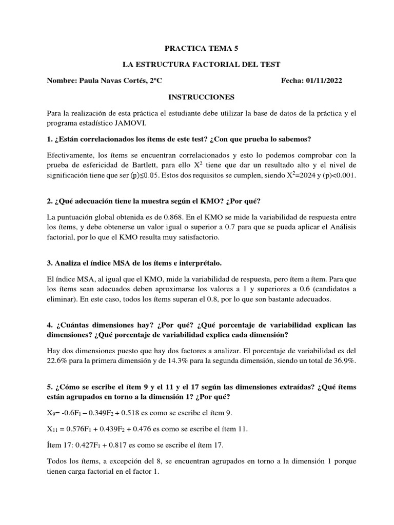 Práctica Tema 5 Psicometría | PDF