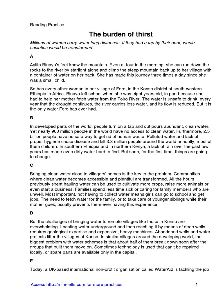 The-Burden-Of-Thirst Reading General | PDF | Water | Drinking Water