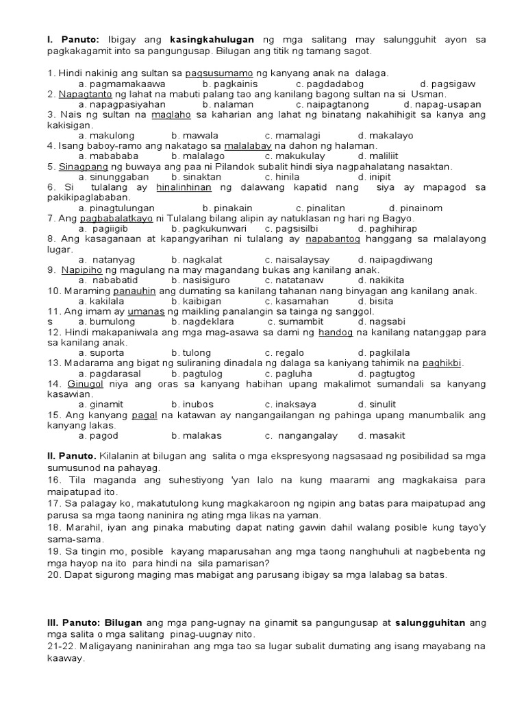 Exam Filipino 7 | PDF