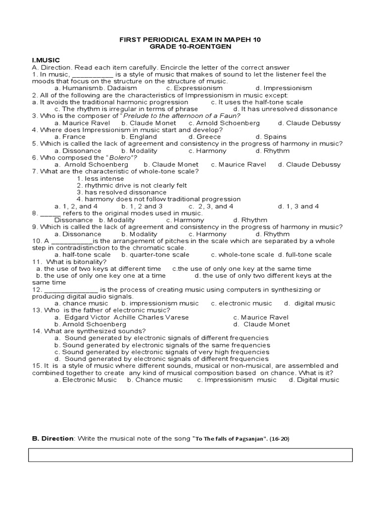 Mapeh 10 - Exam | PDF | Harmony | Physical Fitness