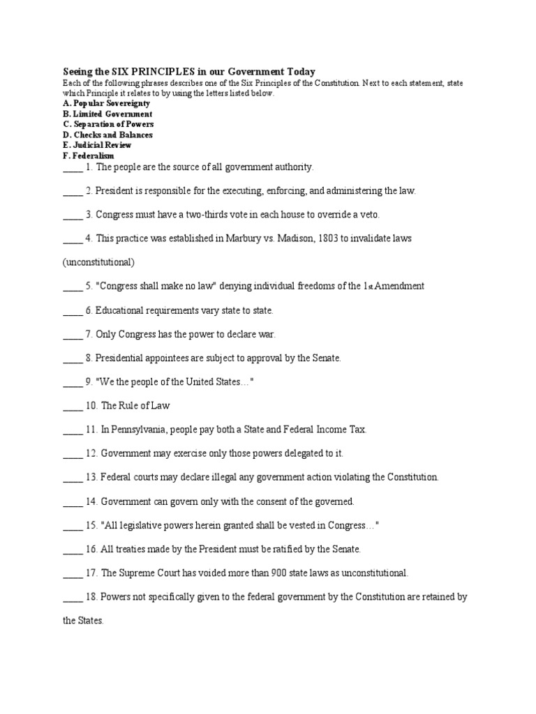 Six Principles of Government Explained | PDF | Politics | Social Science