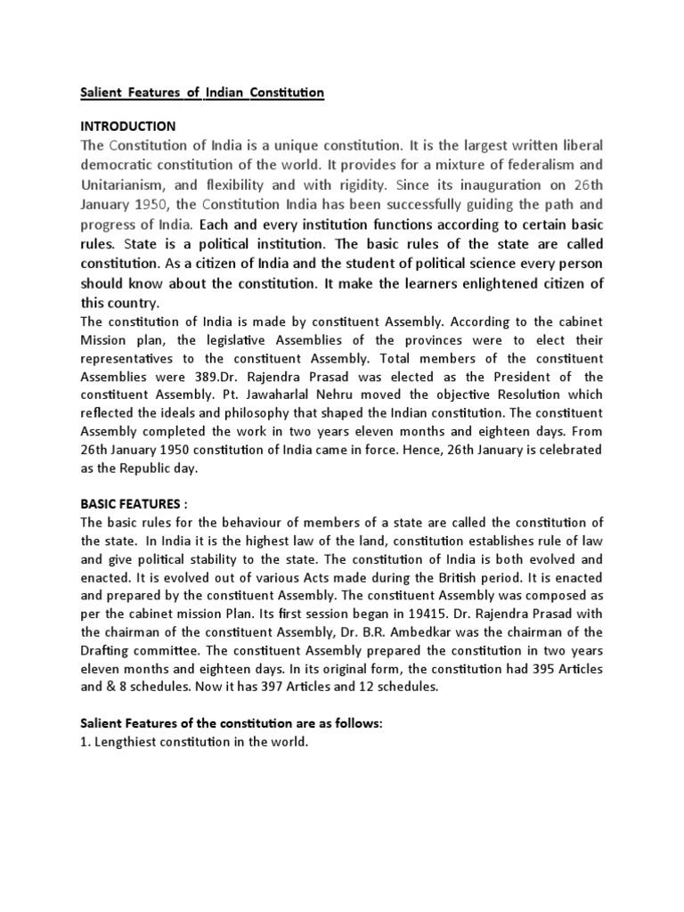 Silent Feature of Indian Constitution | PDF | Constitution | Political ...