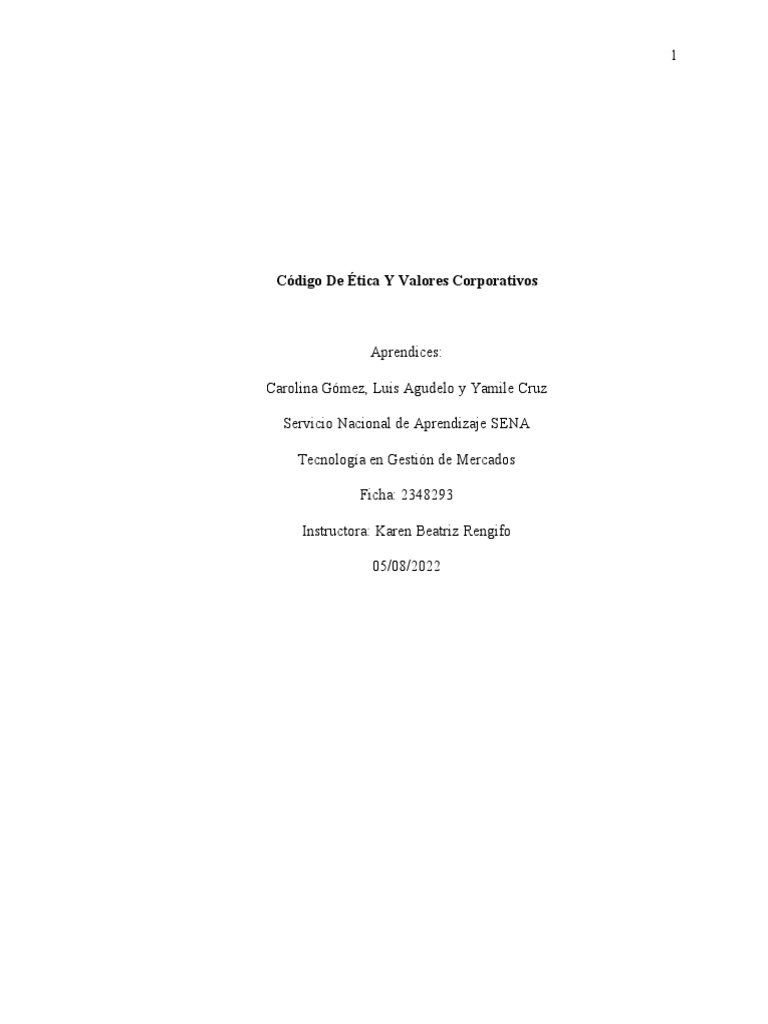 Código De Ética Y Valores Corporativos Pdf Calidad Comercial