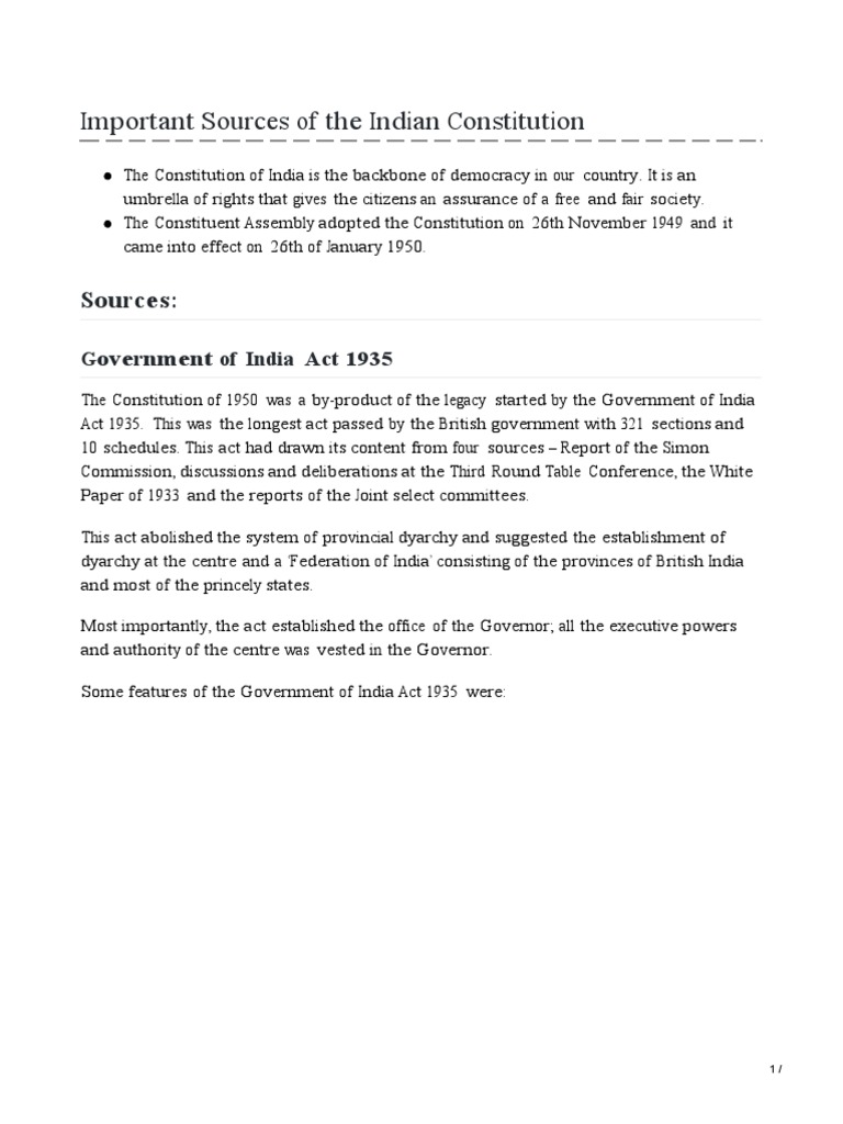 Sources of Indian Constitution | PDF | Writ | Constitution