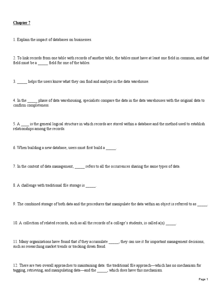 Chapter - 7 Study Guide | PDF | Databases | Data Warehouse