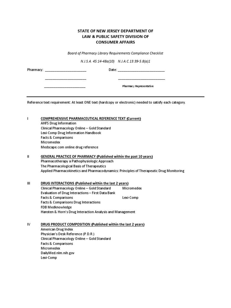 Board of Pharmacy Library Requirements Compliance Checklist | PDF ...