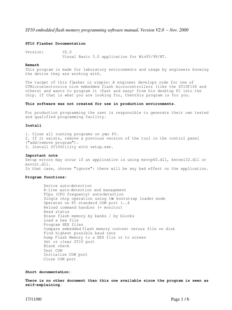 ST10Flasher Manual | PDF | Flash Memory | Booting