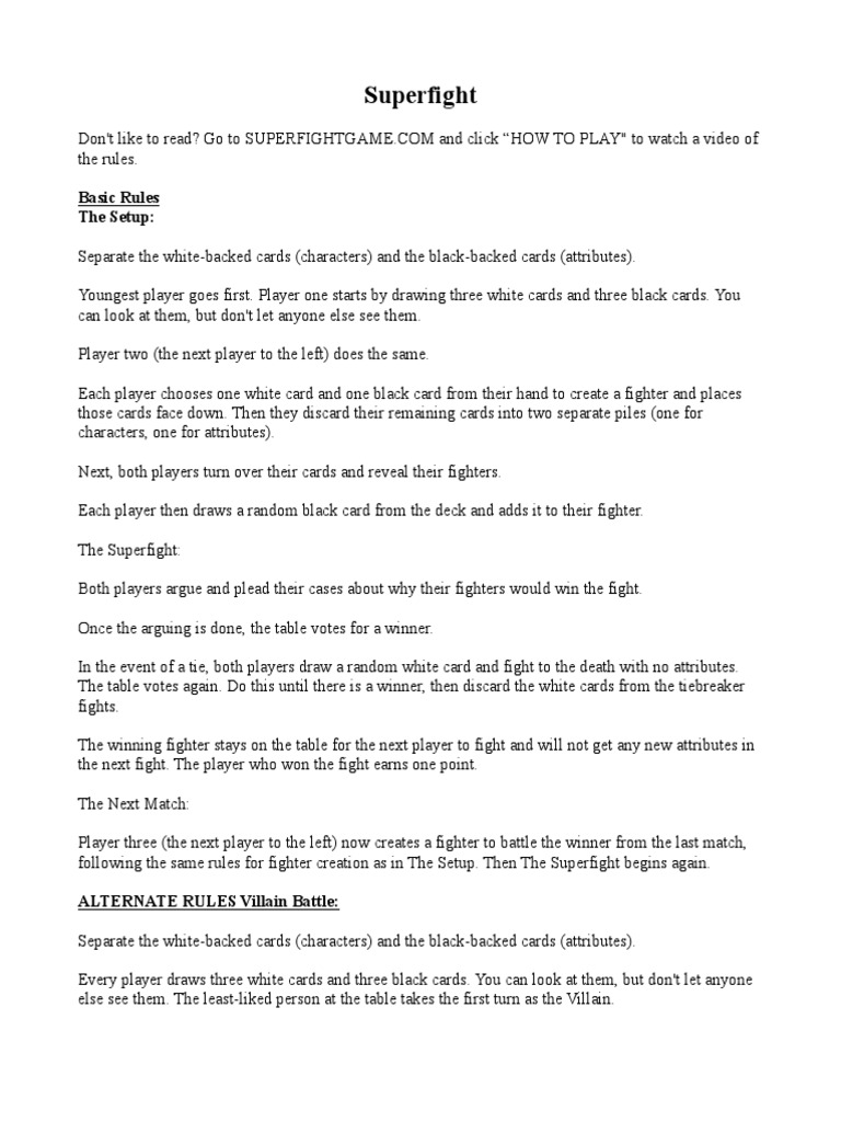 Superfight Rules | Download Free PDF | Ephemera | Gaming Devices
