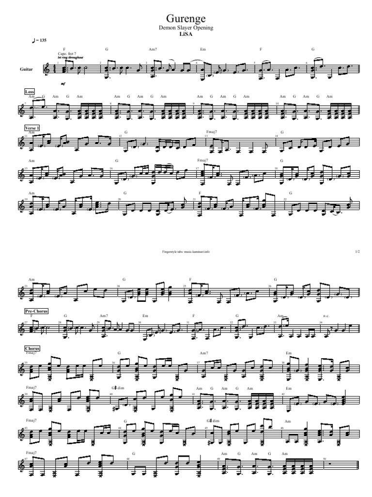 Demon Slayer - Gurenge SHEET MUSIC (Music - Kaminari.info) | Download ...