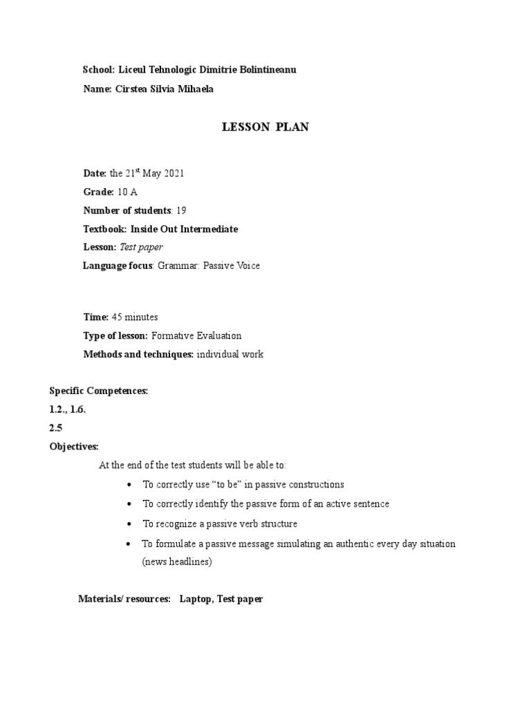 Lesson Plan Evaluation 10A | PDF