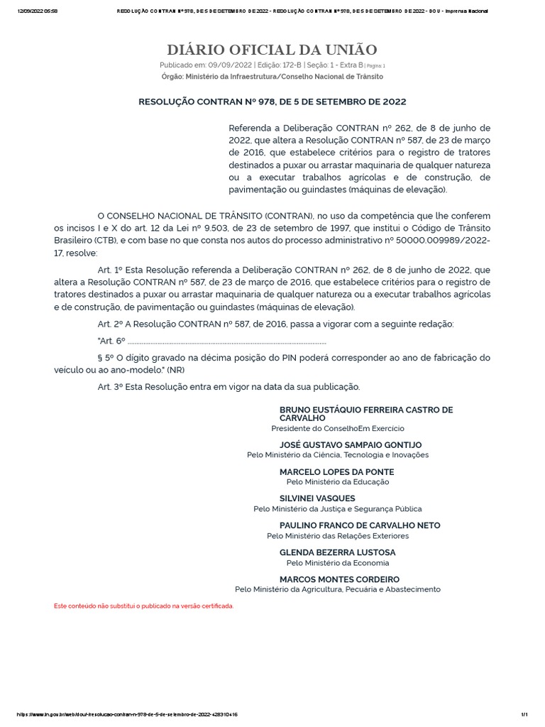 Resolução Contran #978, de 5 de Setembro de 2022 | Download grátis PDF ...