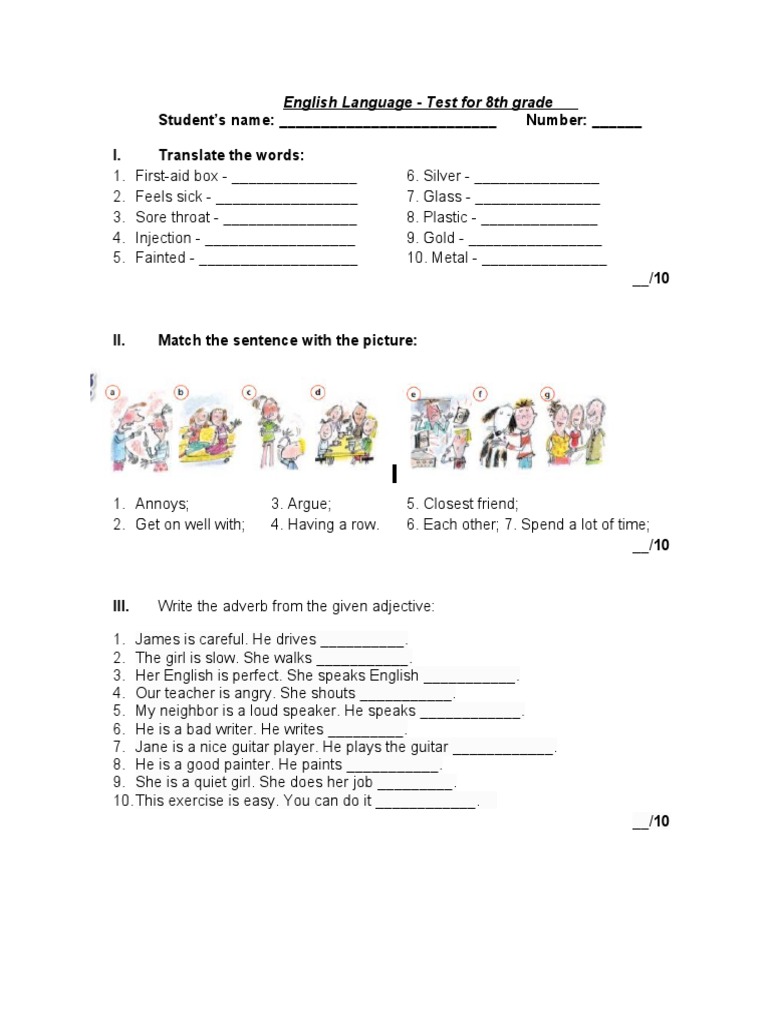 8th Grade English Language Test | PDF | Linguistics