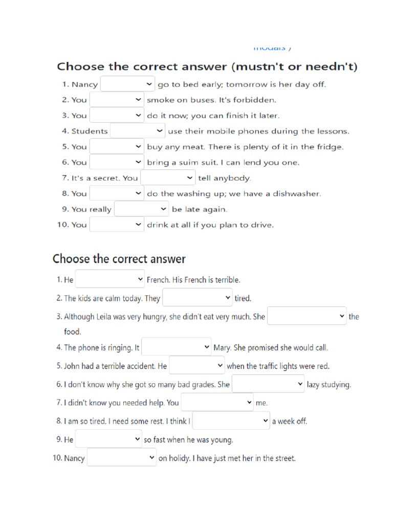 Modal Verbs Exercises | PDF