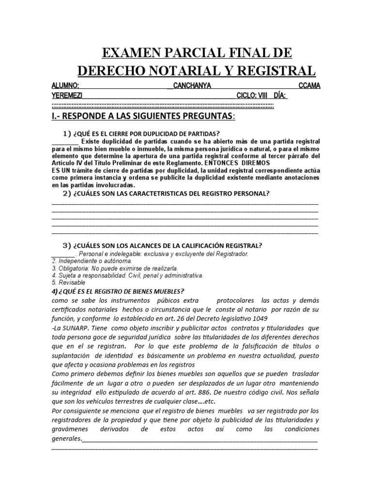 4 A Examen Parcial Final de Derecho Notarial y Registral | PDF | Gobierno | Justicia